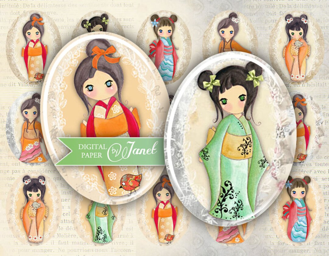 Yumiko - Oval Image - 30 X 40 Mm or 18 X 25 Mm - Digital Collage Sheet ...