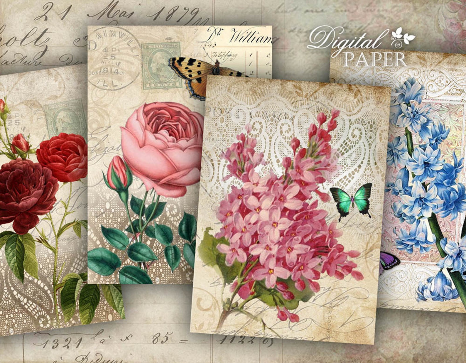 Lace Post Card Digital Collage Sheet Set of 6 Printable - Etsy