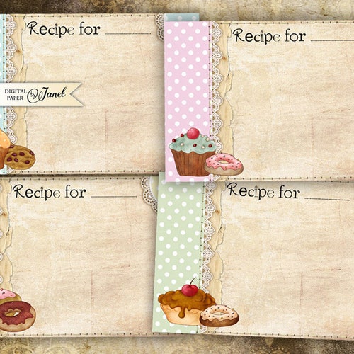 VINTAGE RECIPE CARDS Collage Digital Images printable - Etsy