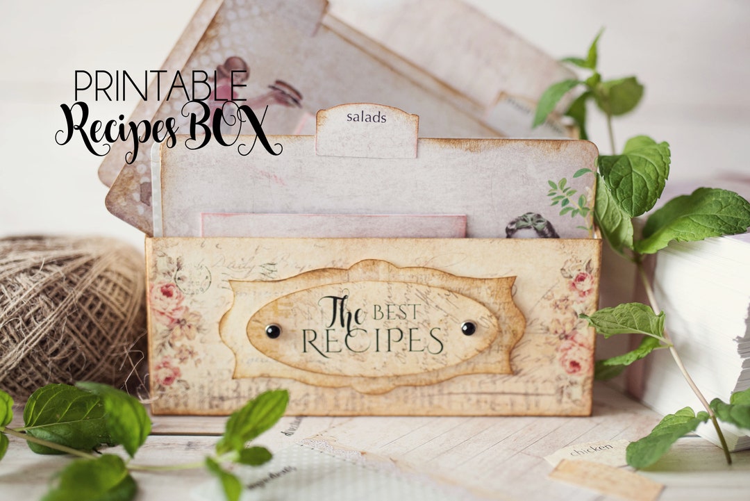 Recipe Cards, Printable BOX, Ephemera, DIY Craft, Kitchen Recipes ...