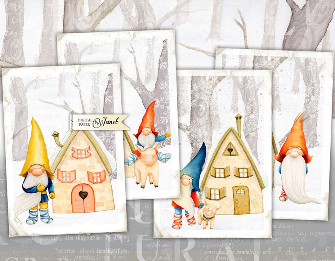 Winter Card - Digital Collage Sheet - Set of 4 Cards - Printable ...
