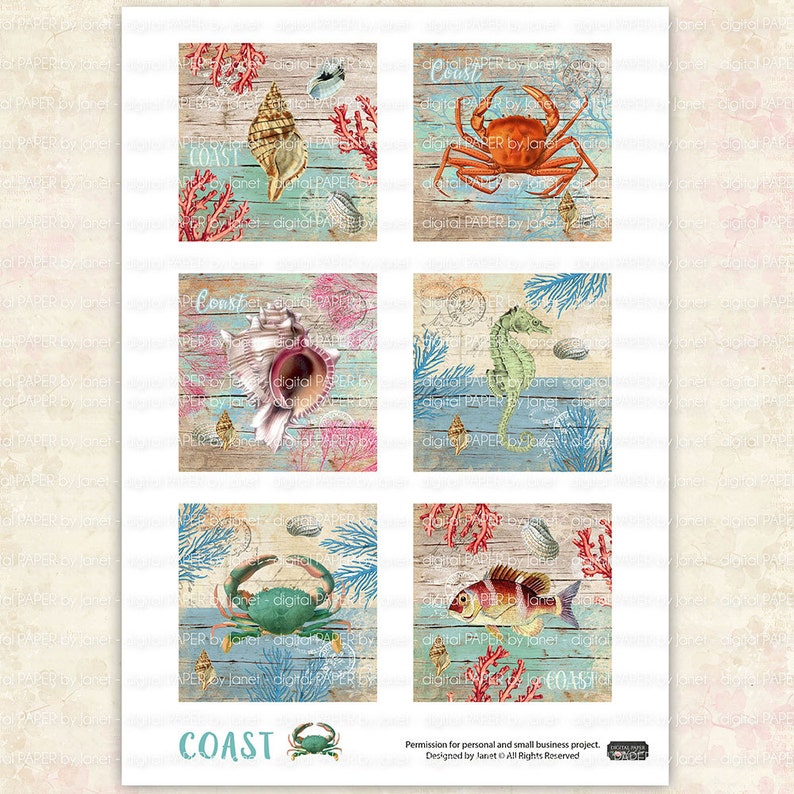 Coast Cards Set of 6 Digital Collage Sheet Printable - Etsy