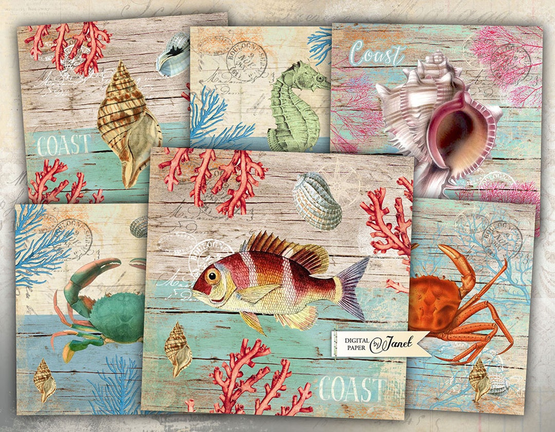 Coast Cards - Set of 6 - Digital Collage Sheet - Printable Download - Etsy