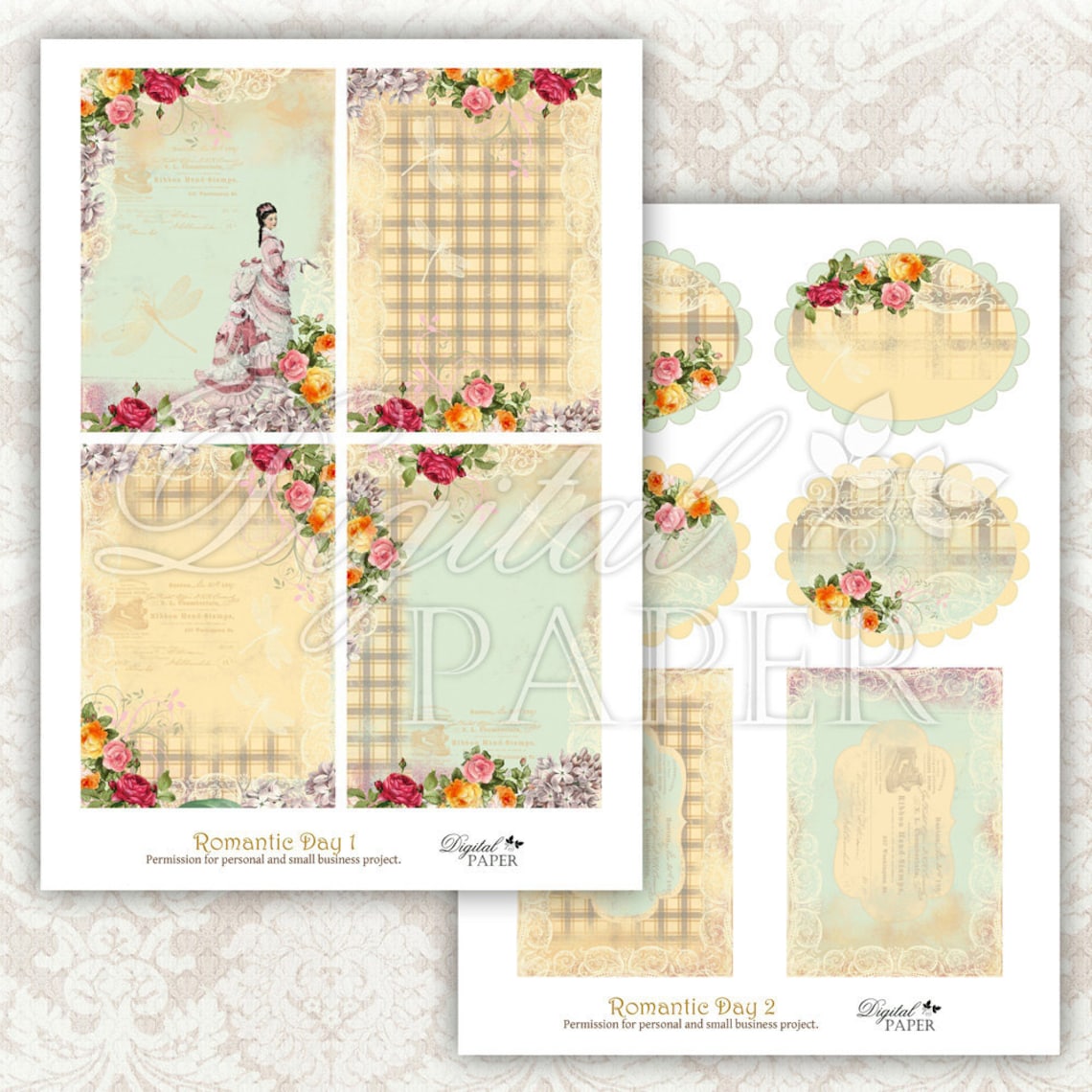 Romantic Day - Digital Collage - Set of 2 Sheet - Printable Download - Etsy