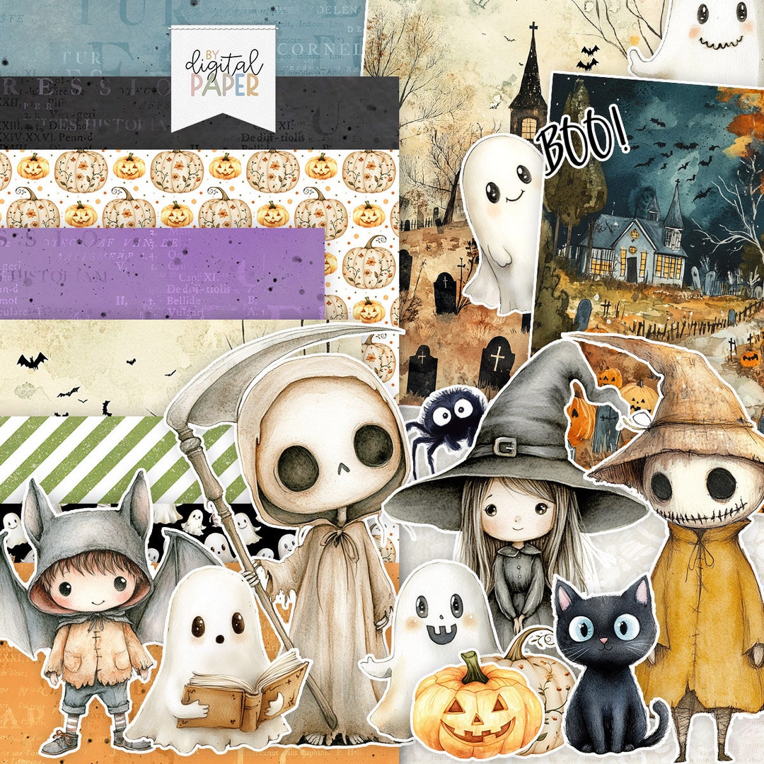 Spooky Halloween, Digital Scrapbook, CUT Fussy, Stickers, Candy BOX ...