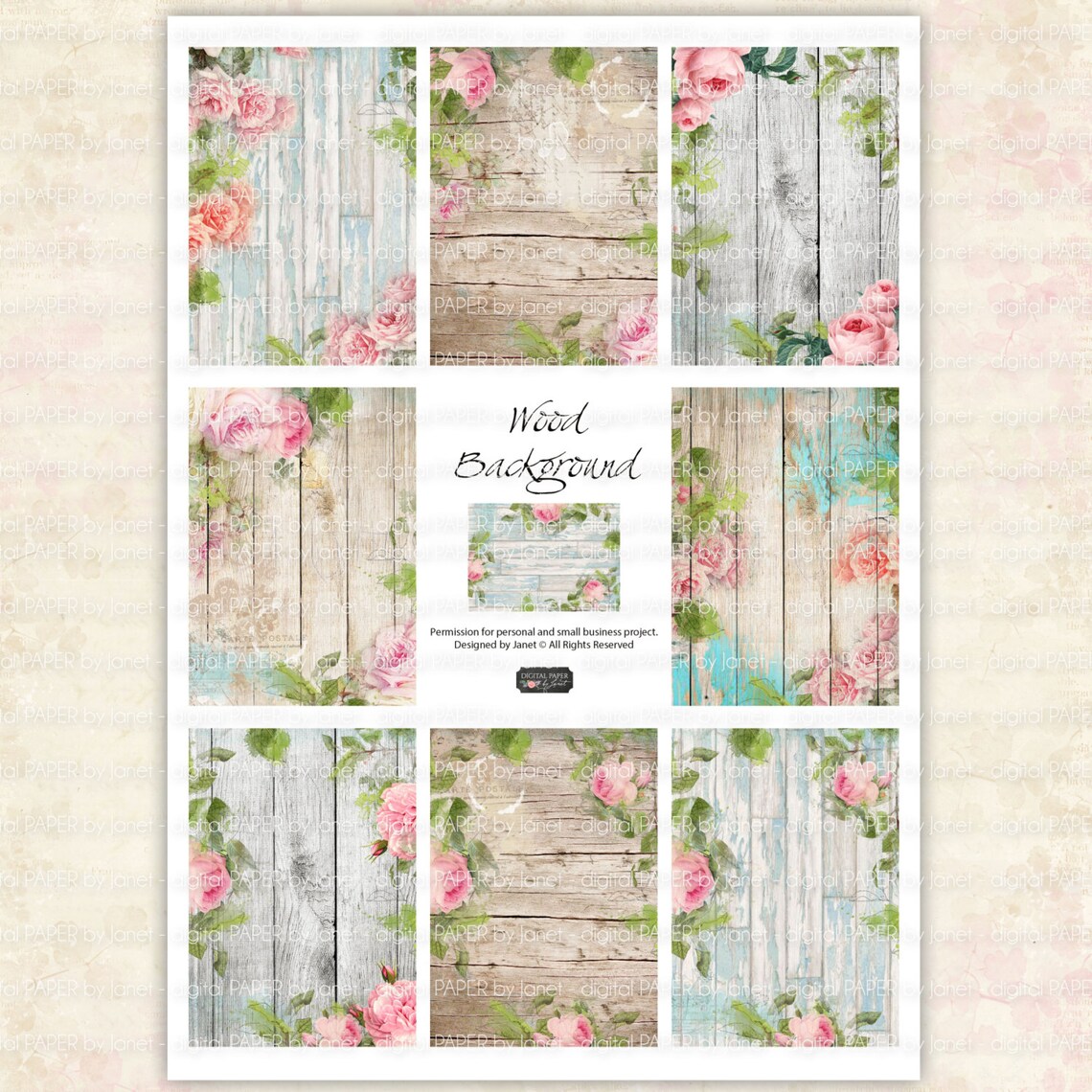 Wood Background Digital Collage Sheet Set of 8 Printable | Etsy