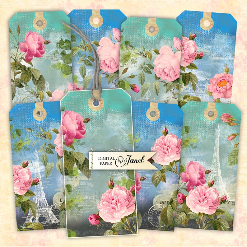 Roses Tag - Digital Collage Sheet - Set of 11 - Printable Download - Etsy