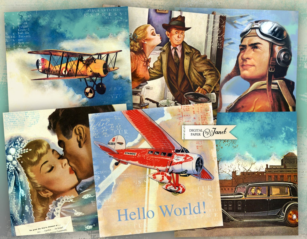 Hello World - Set of 6 - Digital Collage Sheet - Printable Download - Etsy