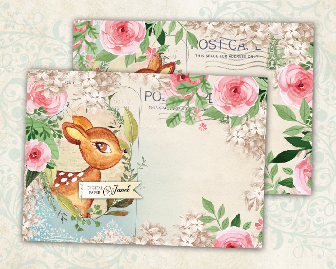 Art Mail, Oh Dear, Cute Baby Dear, Printable Postcard, Junk Journal ...