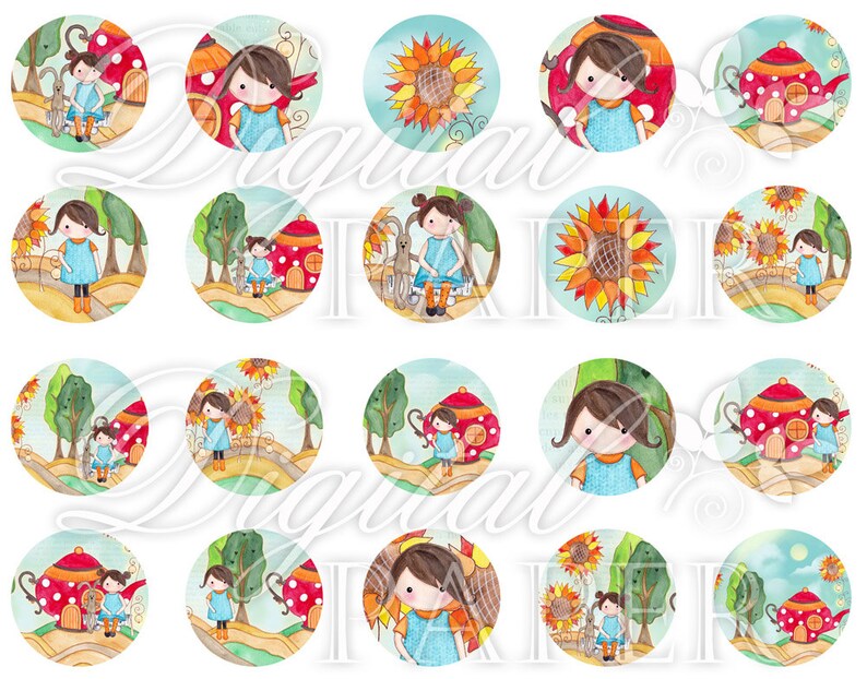 MATILDA and sunflower circles image digital collage sheet | Etsy