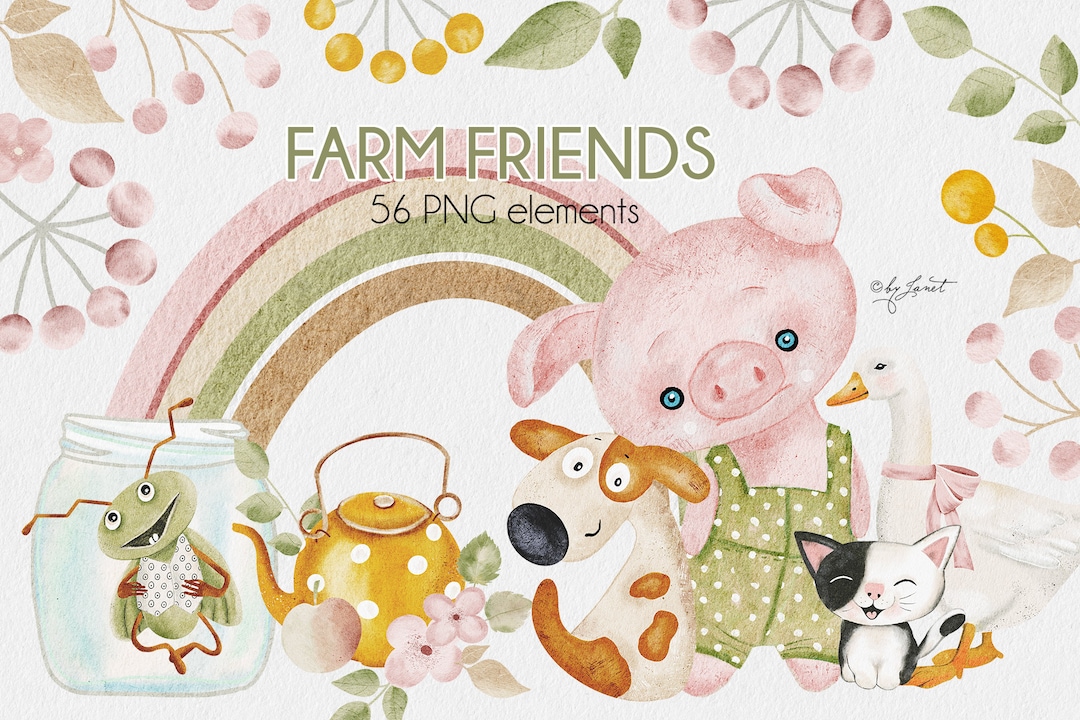 Farm Friends - Clipart Artistica - Simpatici Animali - Illustrazione ...