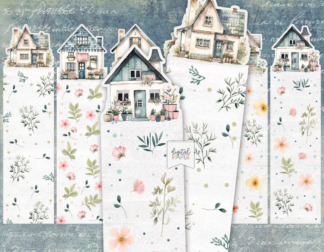Cottage Houses, Bookmarks, Printable Bookmarks, PNG File, Plotter File ...