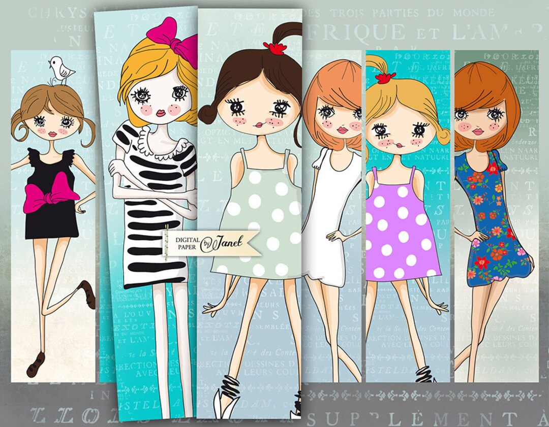 Cute Girl, Bookmarks, Printable Bookmarks, PNG File, ART File, Ephemera ...