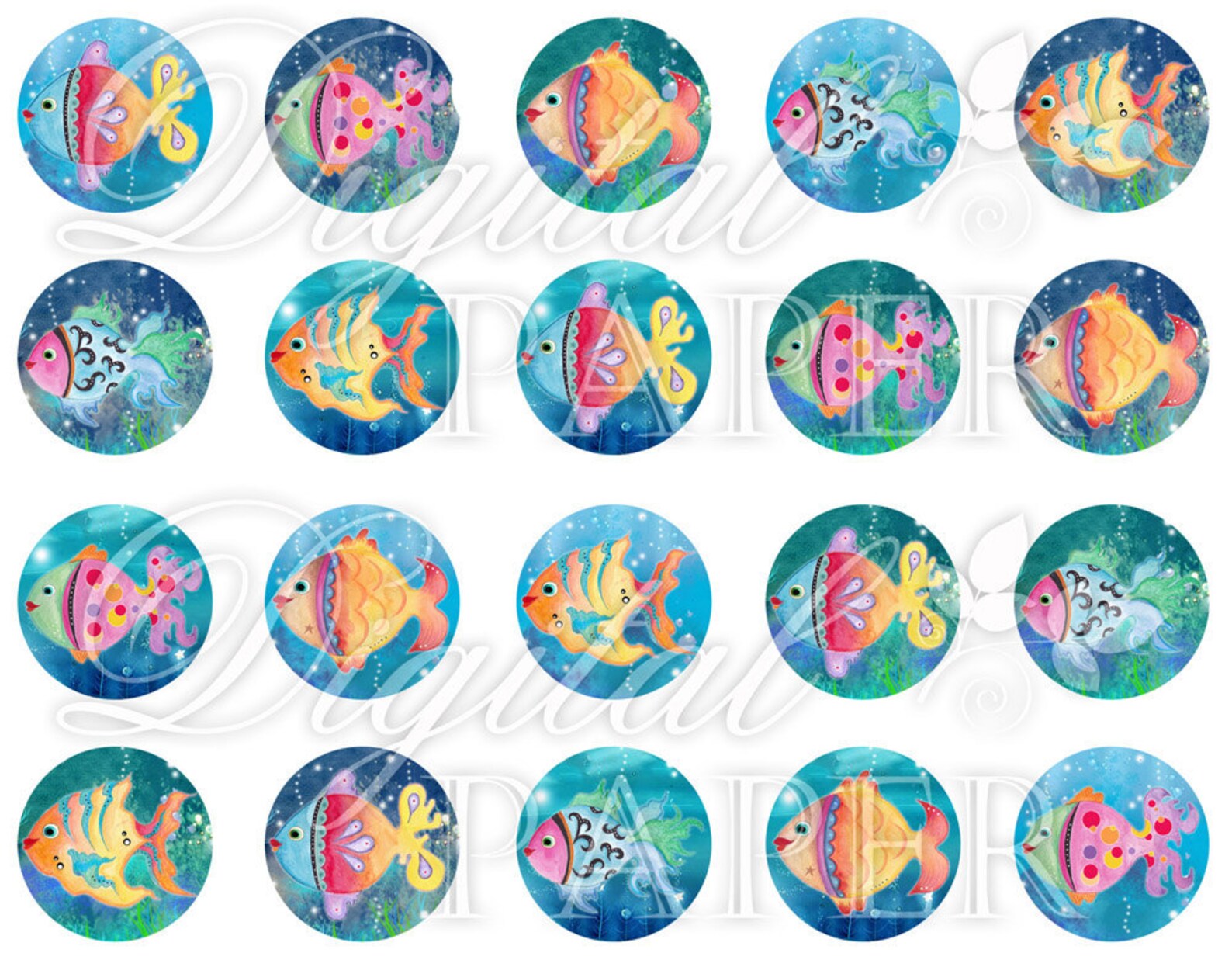 FISH Color - Circles Image - Digital Collage Sheet - 1 X 1 Inch ...