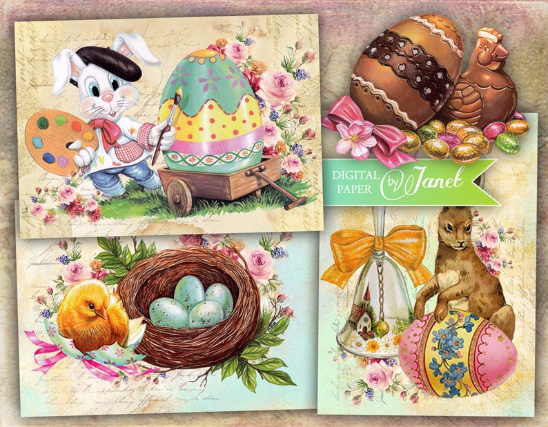 Happy Easter - Digital Collage Sheet - Set of 6 - Printable Download - Etsy