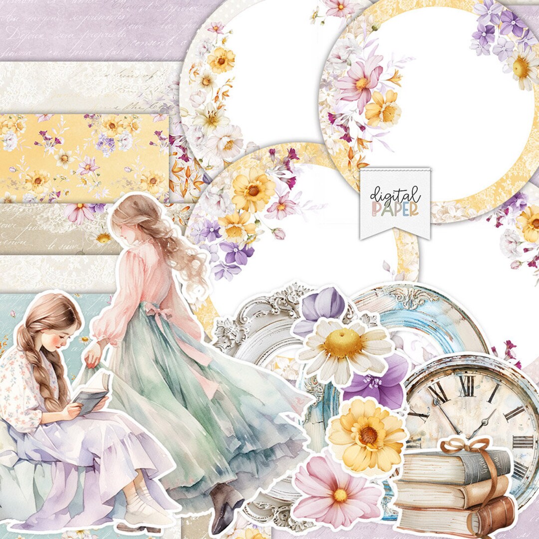 Blossoming Meadow, Printable Scrapbooking Kits, Stickers, Toppers ...