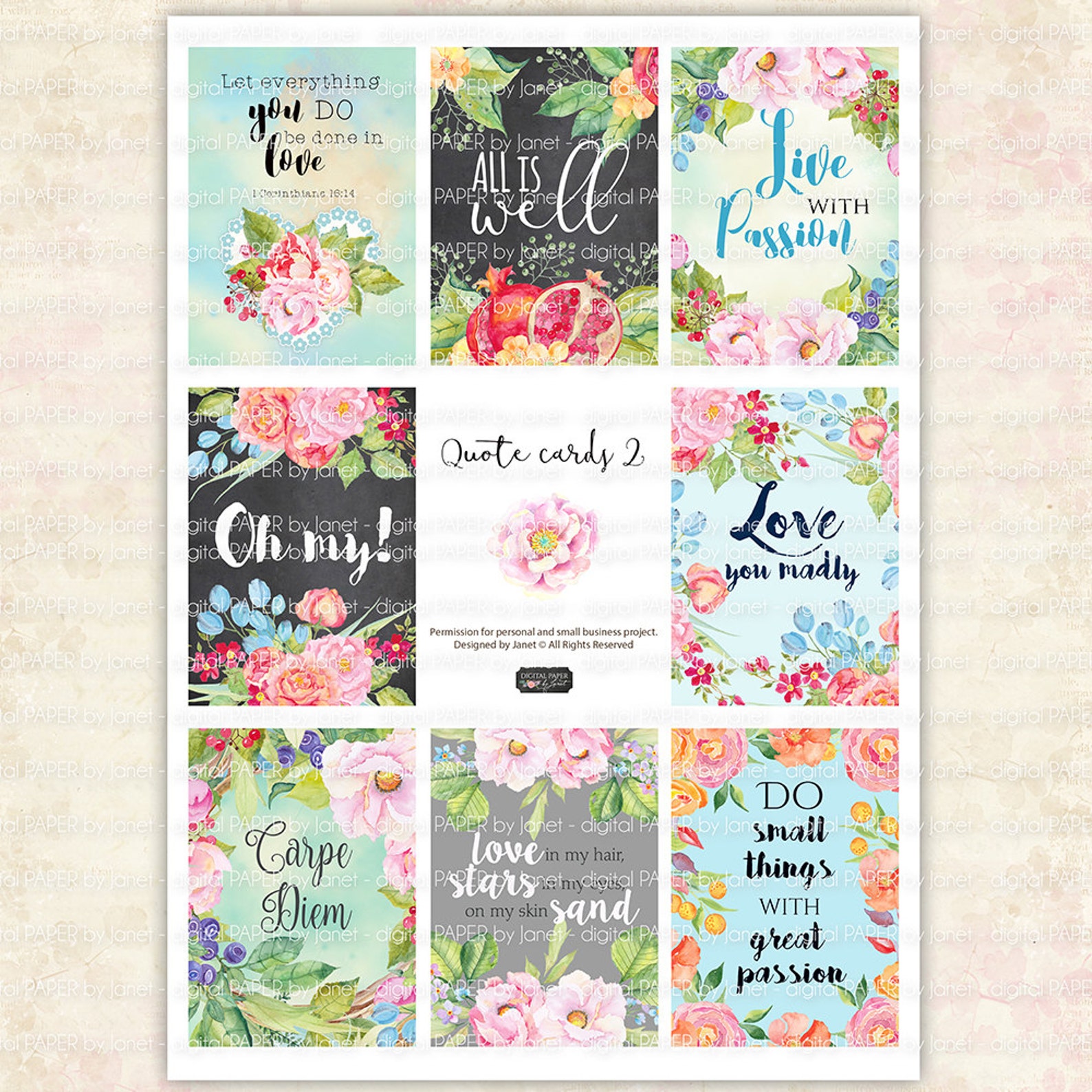 Quote Cards 02 Digital Collage Sheet Set of 8 Printable - Etsy