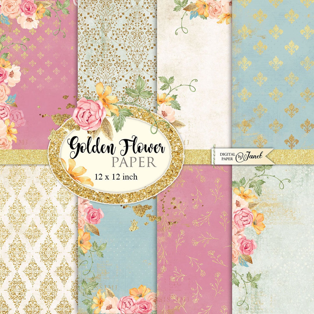 Golden Flower, Printable Scrapbooking Paper, 12x12 Inch, Background ...