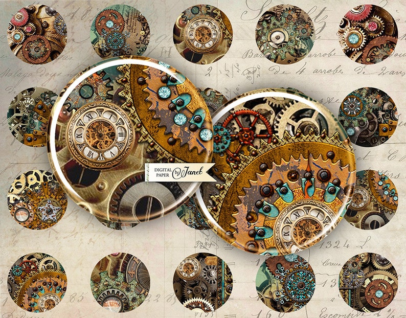 Steampunk Circles Image Digital Collage Sheet 1 X 1 Inch | Etsy