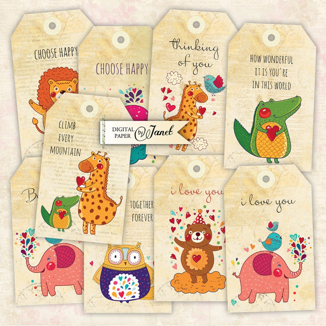 Choose Happy TAGS Digital Collage Sheet Set of 9 - Etsy