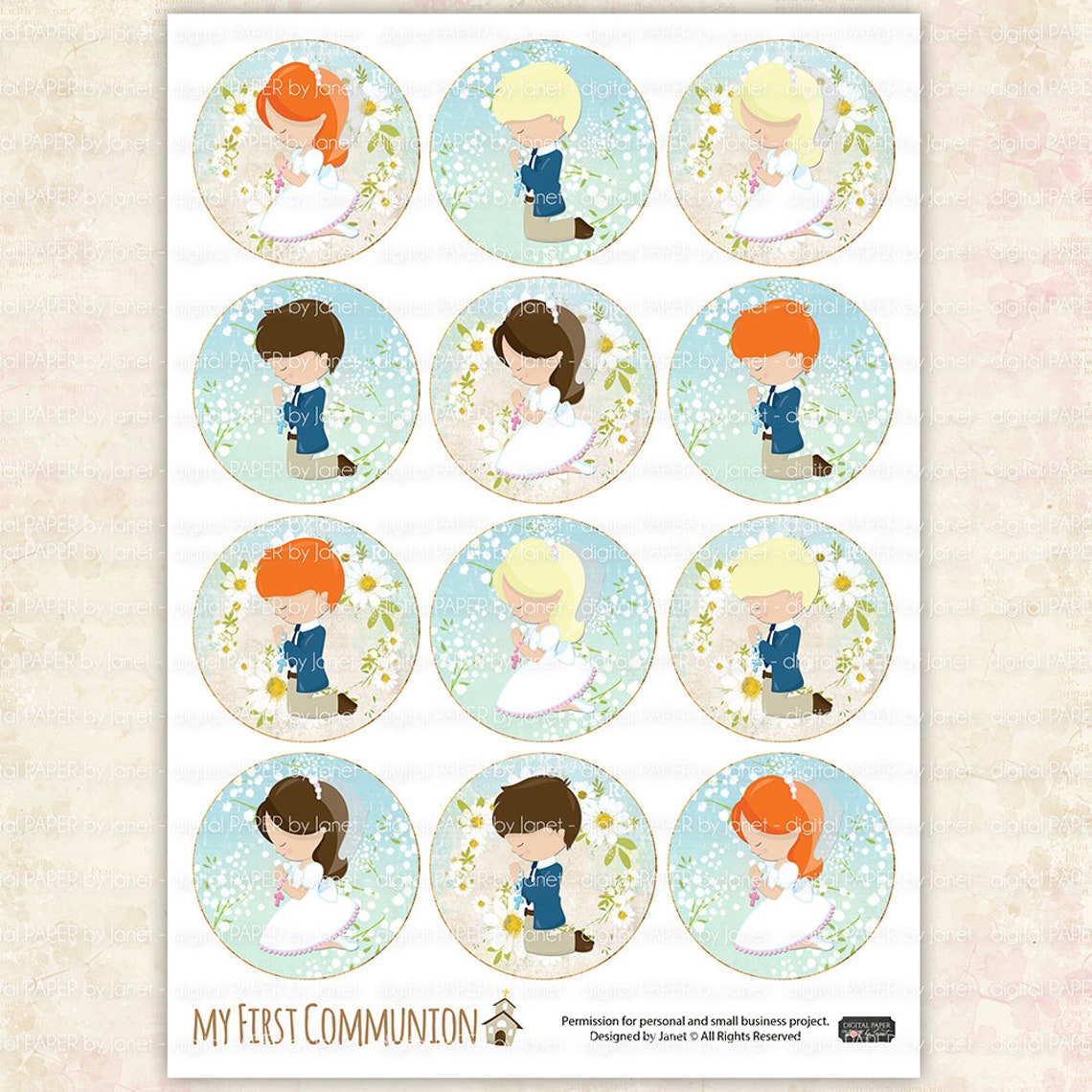 My First Communion 25 Inch Circles Set of 12 Digital - Etsy