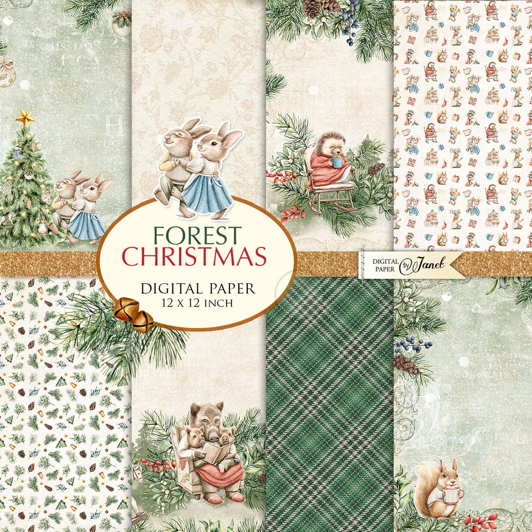 Forest Christmas, Printable Scrapbooking Paper, 12x12 Inch, Background ...