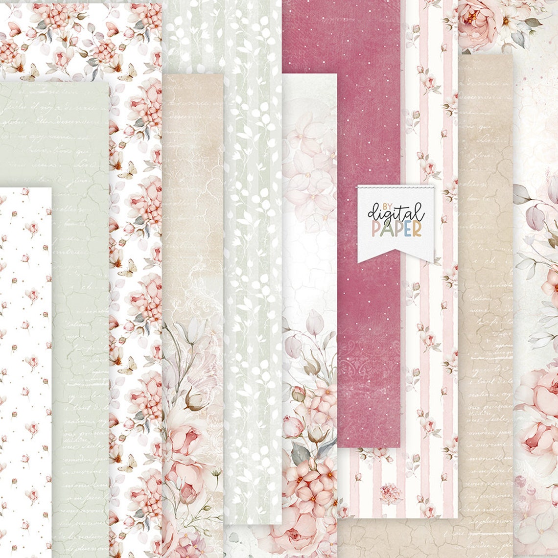 Wedding Scrapbook Paper Kit, Romantic Shabby Chic, Printable Paper ...