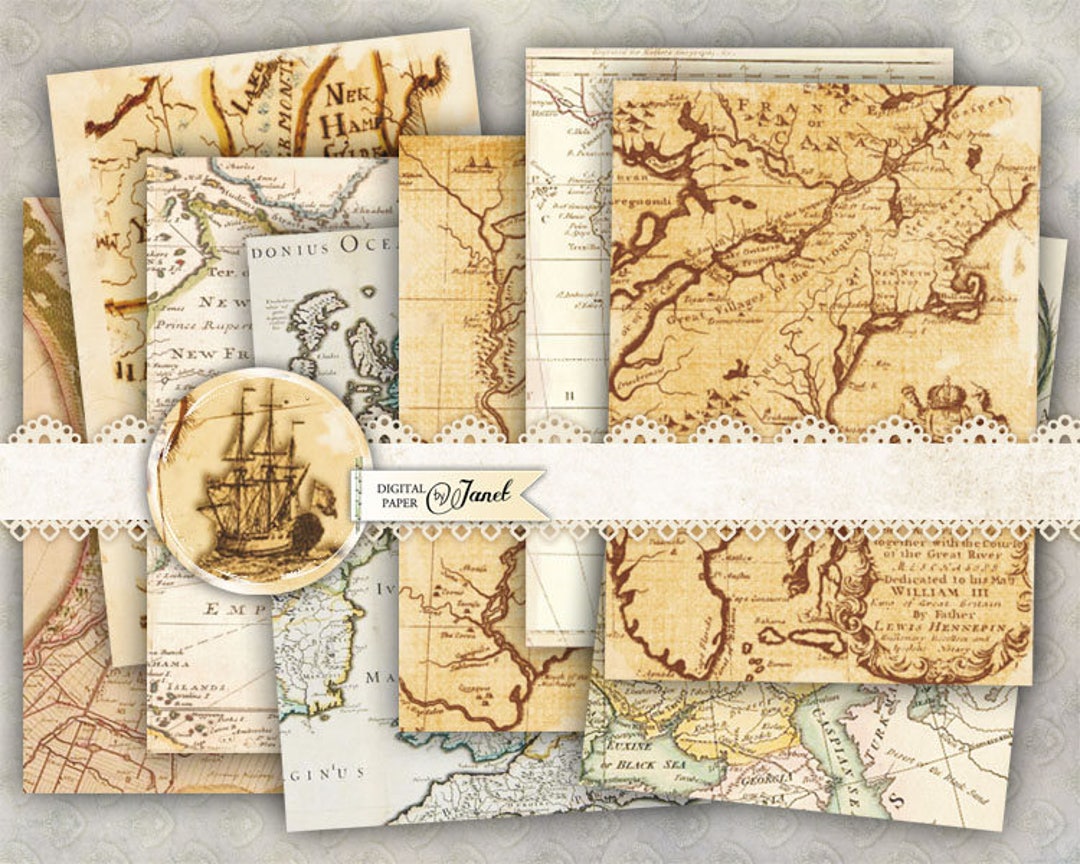 Antique Maps Background Cards Digital Collage Sheet Set - Etsy