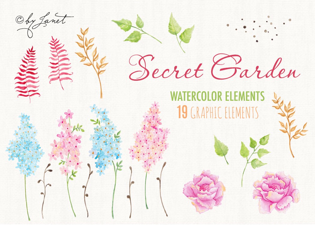 Secret Garden Collection - Floral Watercolor Elements - PNG File - Etsy