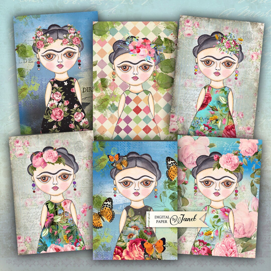 Frida Kahlo, Junk Journal, Ephemera, Scrapbooking Supply, Jewerly Cards ...