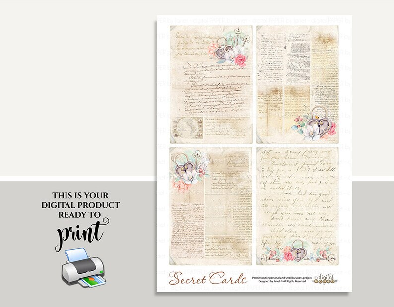 Secret Cards Digital Collage Sheet Set of 4 Cards - Etsy