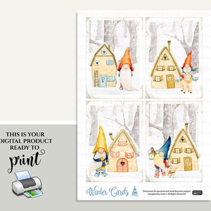 Winter Card - Digital Collage Sheet - Set of 4 Cards - Printable ...