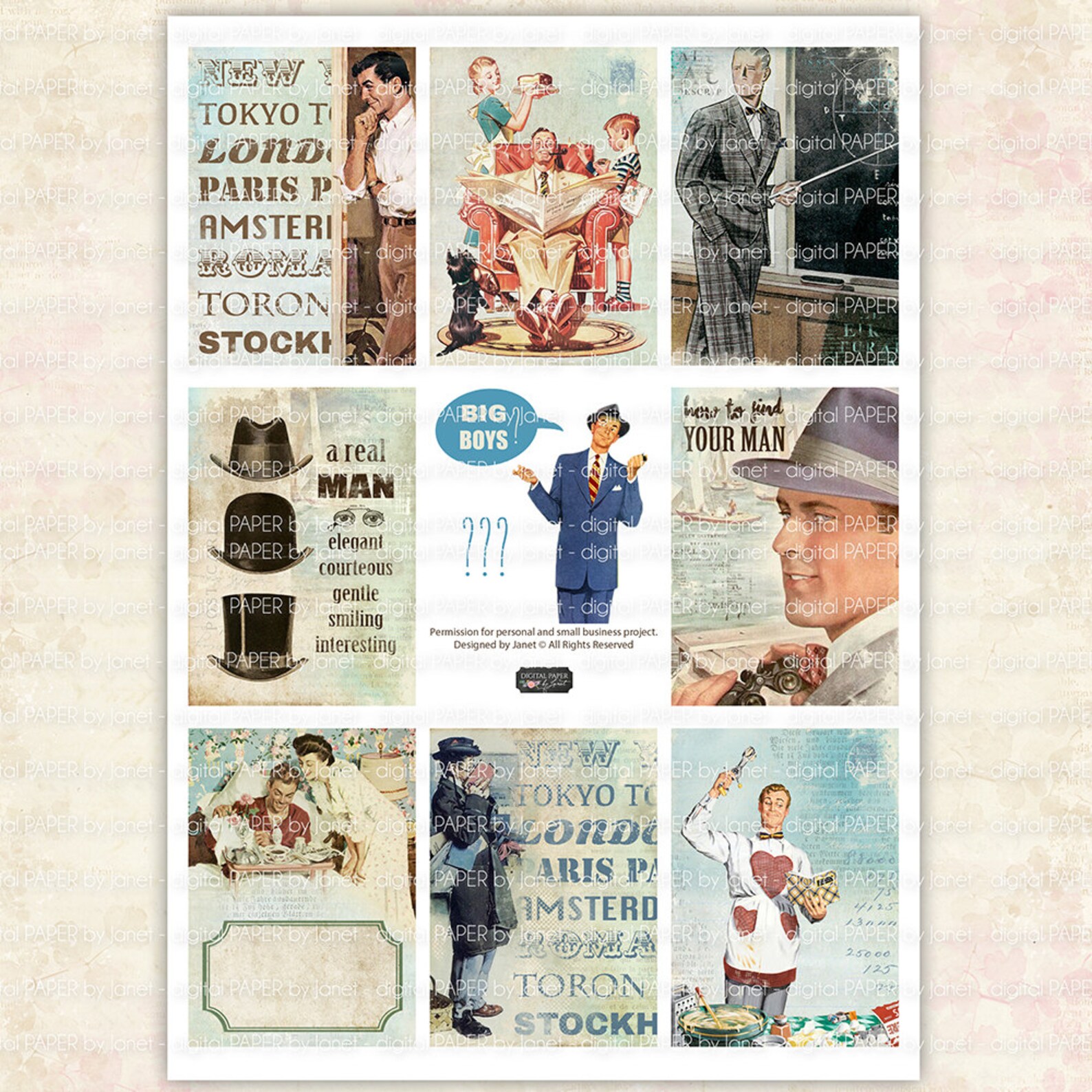 Big Boys MEN Digital Collage Sheet Set of 8 Printable | Etsy