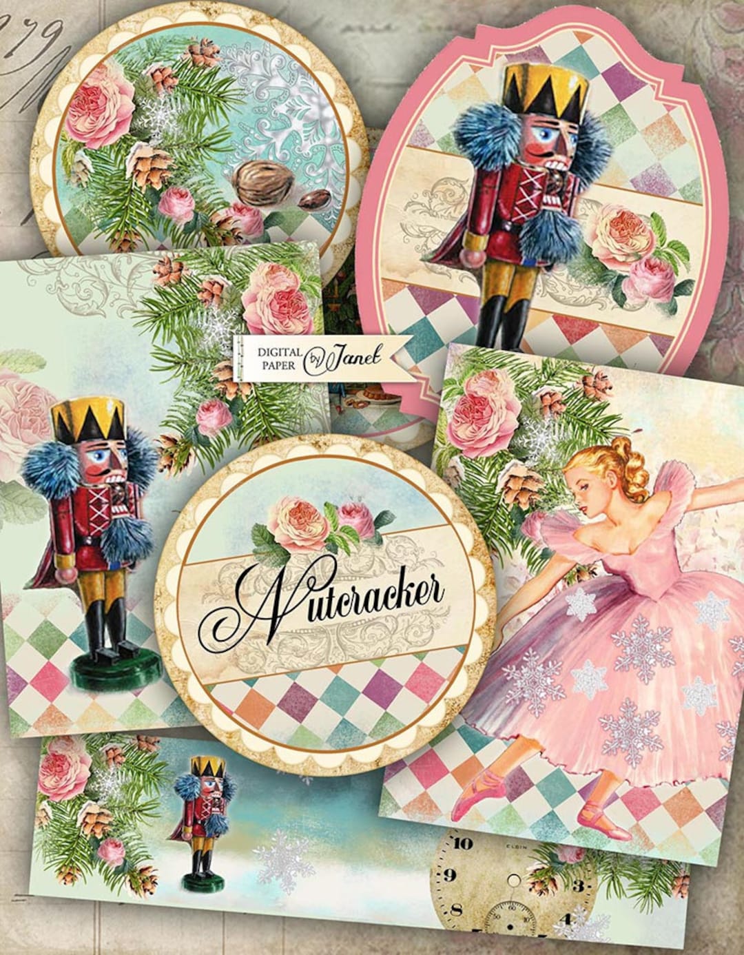 Nutcracker Embellished, Digital Collage Sheet, Printable Scrapbooking ...