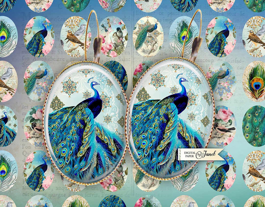 Pavone Reale Immagine Ovale 18 X 25 Mm Foglio Collage Digitale Download ...