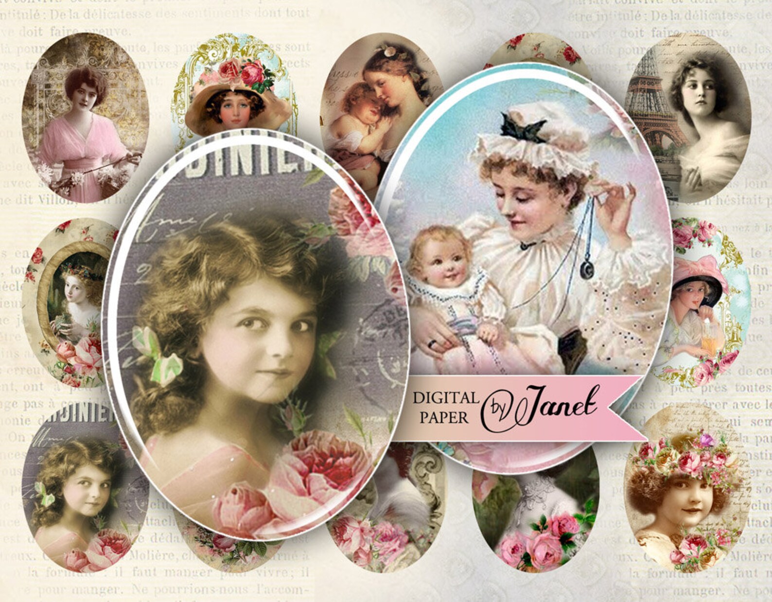 Vintage Portrait Collage Sheet: Oval Images (digital Download) - Etsy