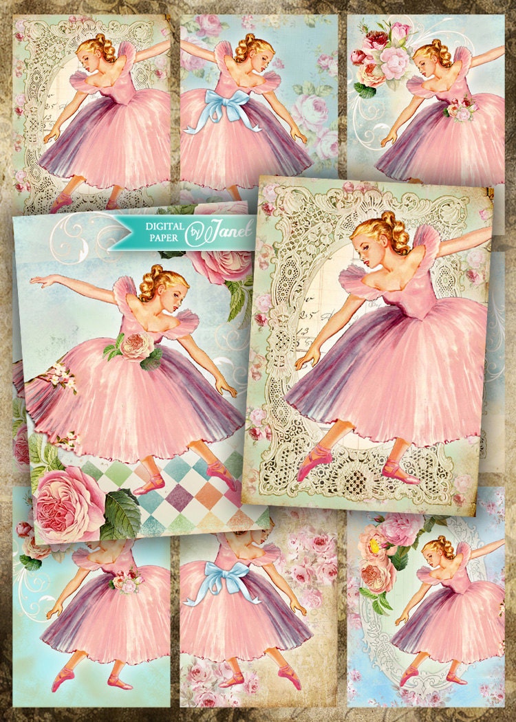 Ballerina tags digital collage sheet set of 8 | Etsy