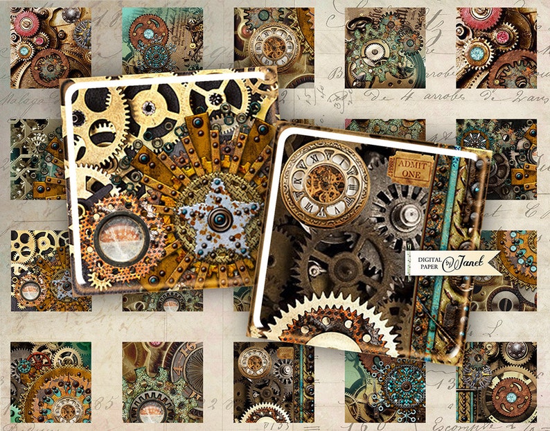 Steampunk Squares Image Digital Collage Sheet 1 X 1 Inch - Etsy