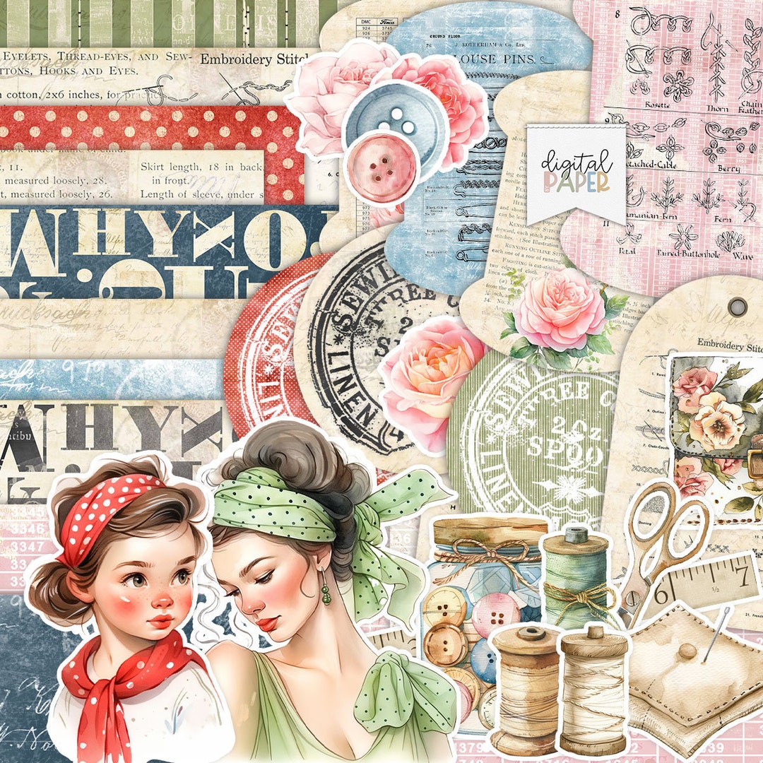 Sewing Secret, Printable Scrapbooking Kits, Vintage Ephemera, Paper ...