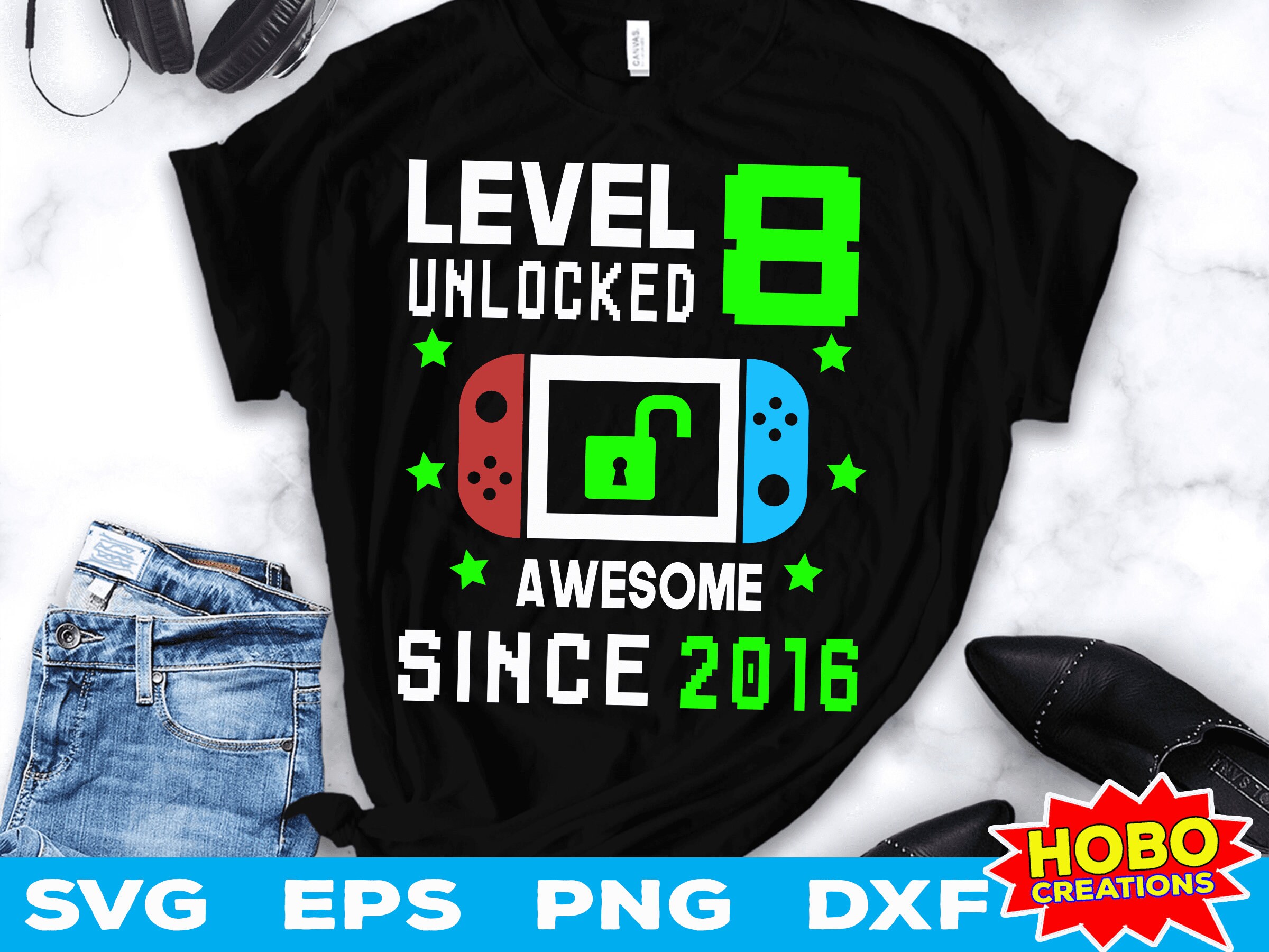 Level 8 Unlocked SVG 8th Birthday Boy Gamer 8 Years Old Svg Video Game ...
