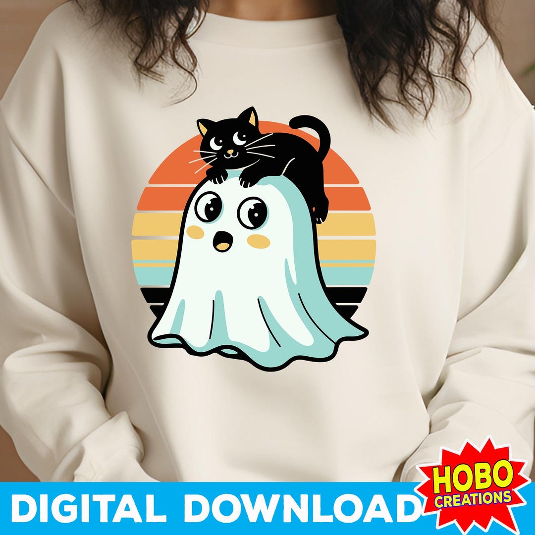 Ghosts With Cat PNG | Cute Halloween Ghosts and Cats for Spooky Season ...