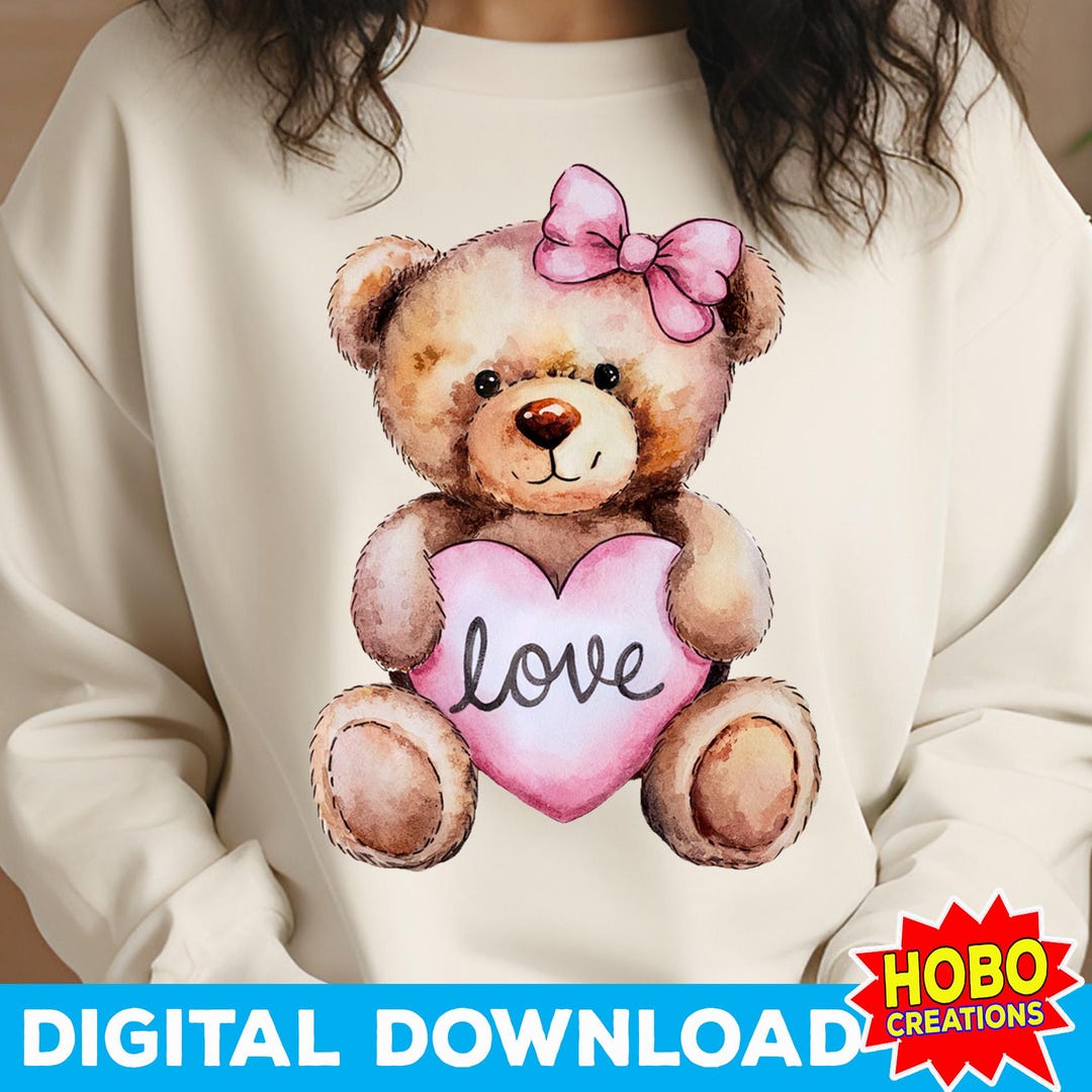 Valentine's Day Bear Clipart PNG, Watercolor Sublimation for T-shirt ...