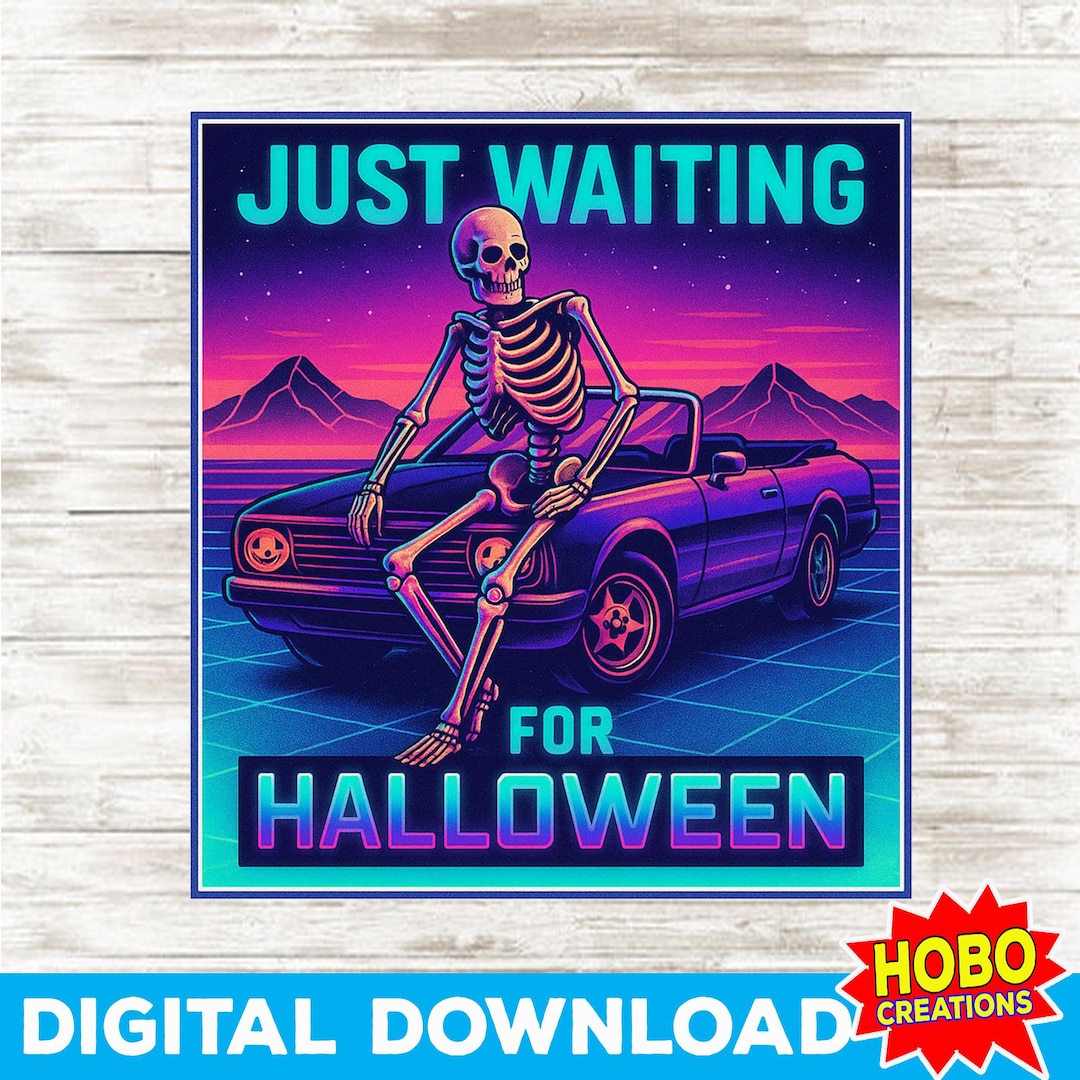 Just Waiting for Halloween PNG – Retro Vaporwave Skeleton in Sports Car ...