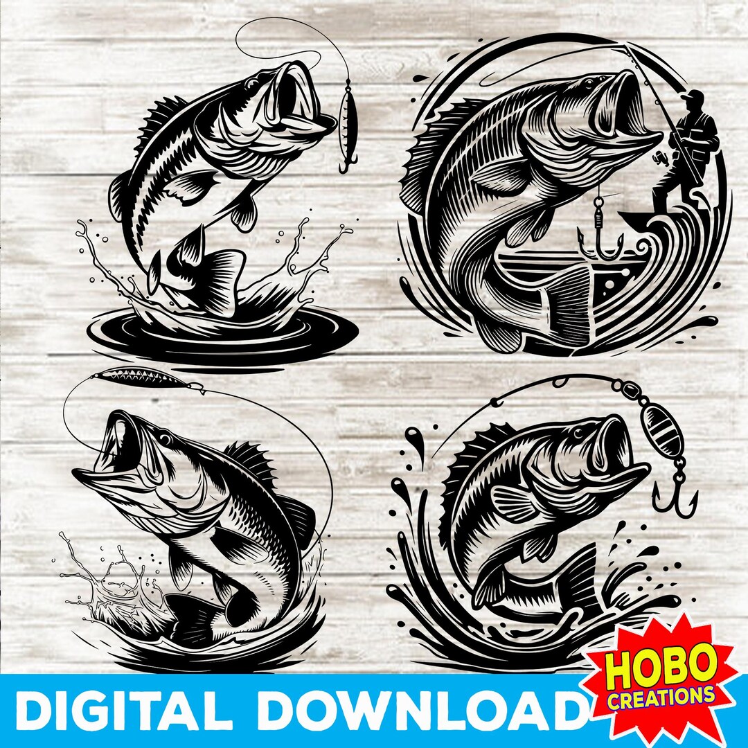 Fisherman Catching Fish SVG Bundle, Fishing Svg, Bass Fishing, Cut ...