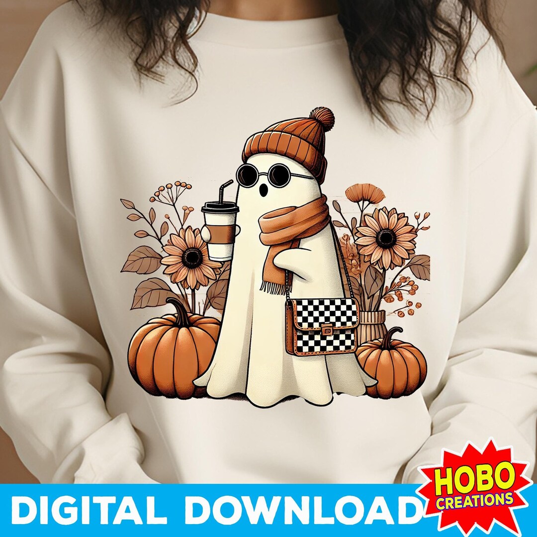 Fall Ghost PNG, Fall Trendy Png, Pumpkins Png, Ghost Png, Checkered ...