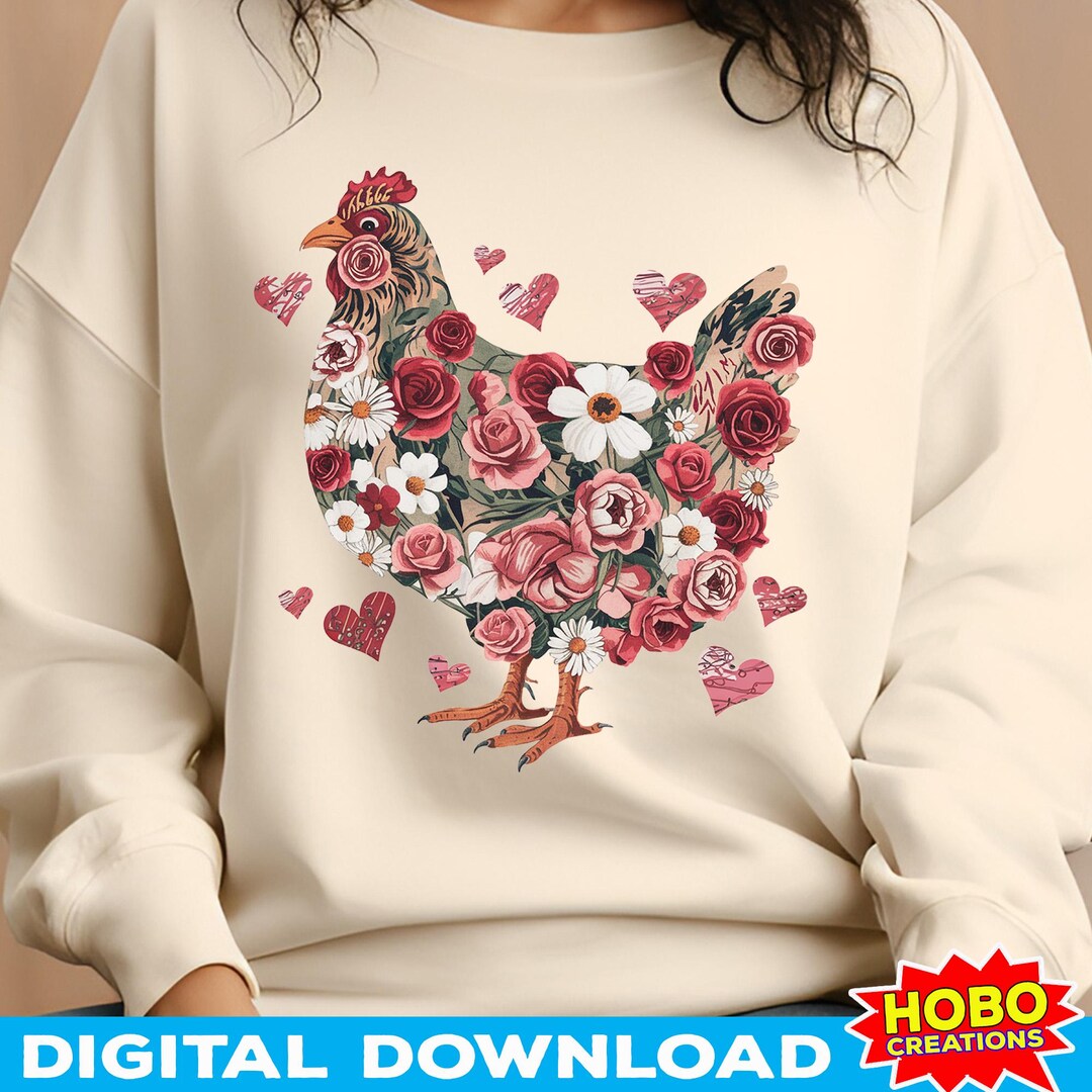 Floral Chicken Valentine Png, Valentine Chicken Png, Valentines Day ...