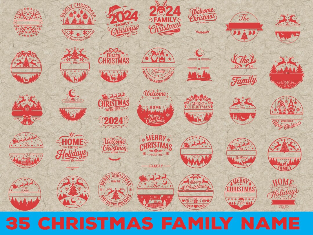 Christmas Family Name SVG Bundle, Round Christmas Family Name Sign Svg ...