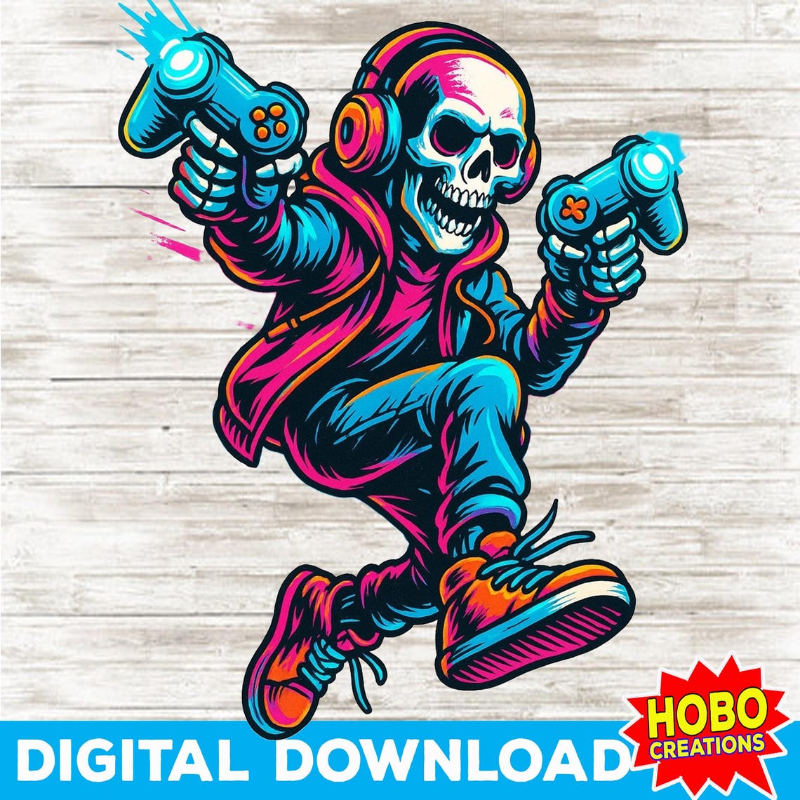 Neon Gamer Skeleton PNG, Halloween Gaming Sublimation Design, Spooky ...