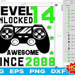 Level 14 Unlocked SVG 14th Birthday Boy Gamer 14 Years Old | Etsy
