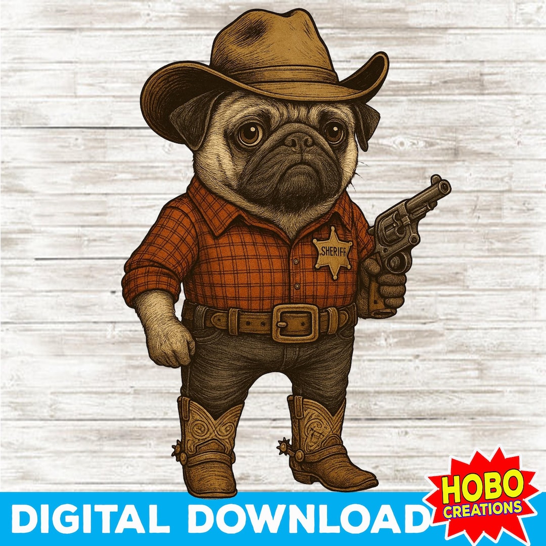 Cowboy Pug Dog PNG, Funny Western Meme Clipart, Red Outfit Pug Cowboy ...